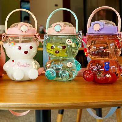 China 1L Bear-Shaped Plastic Water Bottle for Kids Portable Travel Drinking Bottle with Straw Custom Colors for sale