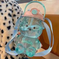China 1L Bear-Shaped Plastic Water Bottle for Kids Portable Travel Drinking Bottle with Straw Custom Colors for sale