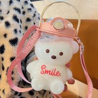 China Wholesale 1L Plastic Water Bottle with Straw for Students Cute Bear Design Custom Colors for sale