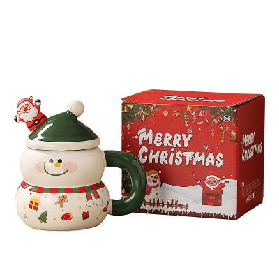 China Christmas Ceramic Mug 500ml Snowman Santa Design Gift Box with Spoon for sale