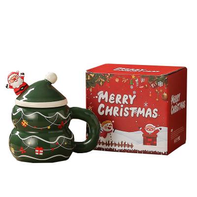 China Christmas Ceramic Mug 500ml Snowman Santa Design Gift Box with Spoon for sale