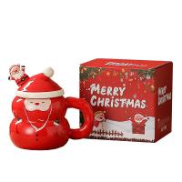 China Christmas Ceramic Mug 400ml with Spoon Snowman Santa Design Custom Logo Acceptable Gift Box for sale