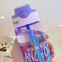 China 480ml Kids Plastic Water Bottle Leakproof Portable Straight Drink with Straw Custom Logo for sale