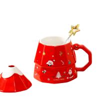 China American Style Creative Christmas Tree Cartoon Ceramic Mug Gift Box Set With Lid Spoon for sale