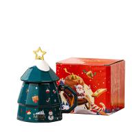 China American Style Creative Christmas Tree Cartoon Ceramic Mug Gift Box Set With Lid Spoon for sale