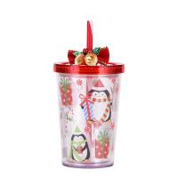 China The Most Popular Christmas Bell Double-layer Plastic BAP FREE Straw Drinking Water Cup for sale
