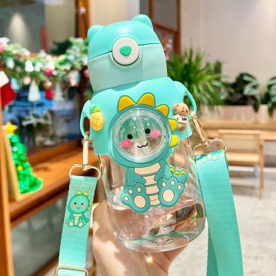 China Wholesale 520ml Plastic Kids Water Bottle with Straw and Strap Custom Color for sale