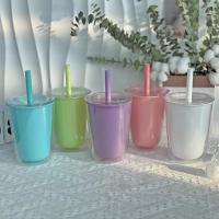 China TOUR Double Wall Portable Plastic Water Bottle With Straw Large Capacity Beverage Cup for sale