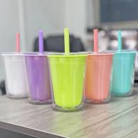 China TOUR Double Wall Portable Plastic Water Bottle With Straw Large Capacity Beverage Cup for sale
