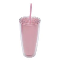 China Double Wall 750ml Plastic Water Bottle with Lid and Straw Coffee Tumbler 24oz for sale