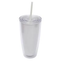 China Double Wall 750ml Plastic Water Bottle with Lid and Straw Coffee Tumbler 24oz for sale