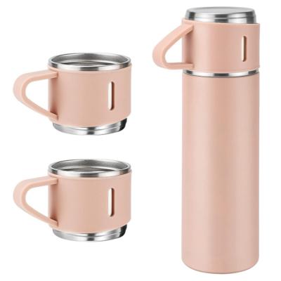 China 500ml Double Wall Stainless Steel Vacuum Flask Set with Two Coffee Cups Business Gift Set for sale