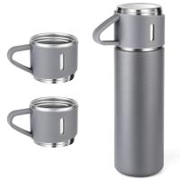 China 500ml Double Wall Stainless Steel Vacuum Flask Set with Two Coffee Cups Business Gift Set for sale