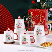 China Custom Logo 400ml Ceramic Coffee Mug with Spoon Reusable Porcelain Christmas Gift Cup for sale