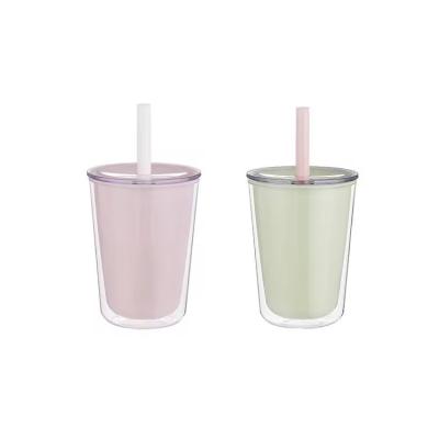 China Customized Logo Acceptable Double Wall Plastic Water Bottle With Straw and PC Material for sale