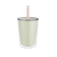 China Double Wall Portable Plastic Water Bottle With Straw Large Capacity Beverage Cup for sale