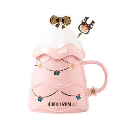China Christmas Gift Ceramic Mug Set 400ml with Lid and Spoon Custom Color for Office Tea for sale