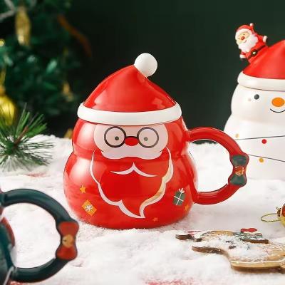 China Ceramic Snowman Mug with Lid and Spoon 480ml Christmas Gift Cup for Coffee Tea Milk for sale