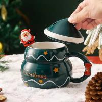 China Ceramic Christmas Cup with Lid Spoon 480ml Santa Claus Gift Set Cartoon Mug for sale