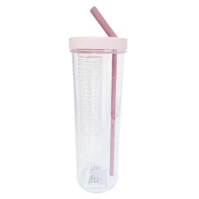 China 800ml Large Capacity Outdoor Portable Plastic Water Bottle with Straw and Tea Infuser Custom Logo for sale