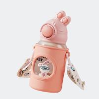 China 680ml Cartoon Straw Silicone Leather Cover Vacuum Insulated Water Bottle for Kids for sale
