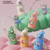 China 680ml Cartoon Straw Silicone Leather Cover Vacuum Insulated Water Bottle for Kids for sale