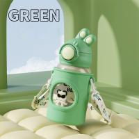 China 680ml Cartoon Straw Silicone Leather Cover Vacuum Insulated Water Bottle for Kids for sale