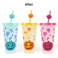 China 24oz Reusable Color Changing Plastic Cup with Straw Food Grade BPA Free Custom Logo for sale