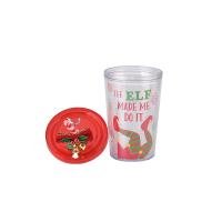 China Christmas Gift Double-layer Plastic Straw Drinking Water Cup with Bell 10oz Capacity for sale