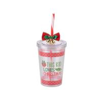 China Christmas Gift Double-layer Plastic Straw Drinking Water Cup with Bell 10oz Capacity for sale