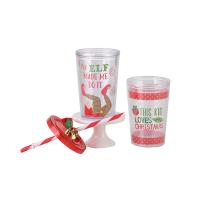 China 10oz Double Layer Plastic Straw Cup with Bell Christmas Design BPA Free 8.7x12.3cm for sale