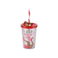 China Double-layer Plastic Straw Drinking Water Cup with Cute Design Style and 10oz Capacity for sale