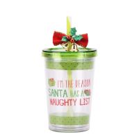 China Christmas Design Double-layer Plastic BAP FREE Straw Drinking Water Cup with Bell for sale