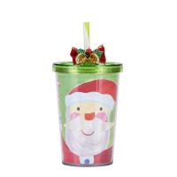 China Christmas Design Double-layer Plastic BAP FREE Straw Drinking Water Cup with Bell for sale