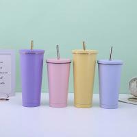 China Custom Color 500ml 750ml Double Wall Stainless Steel Vacuum Cup Insulated Coffee Tumbler with Straw for sale