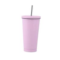 China Custom Color 500ml 750ml Double Wall Stainless Steel Vacuum Cup Insulated Coffee Tumbler with Straw for sale