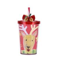 China Christmas Design Double-layer Plastic BAP FREE Straw Drinking Water Cup with Bell for sale
