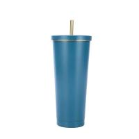 China Custom Color 500ml 750ml Double Wall Stainless Steel Vacuum Cup Insulated Coffee Tumbler with Straw for sale