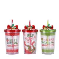 China Double-layer BAP FREE Plastic Straw Drinking Water Cup with Bell 2024 Christmas Gift for sale