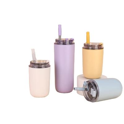 China 280ml 500ml Stainless Steel Vacuum Coffee Tumbler Sustainable Travel Mug with Metal Straw for sale