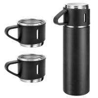China 500ml Stainless Steel Vacuum Flask Gift Set with 3 Cups 304 Inner 6-12hrs Hot Cold for sale