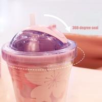 China 480ml Plastic Drinking Water Bottle 400g Double Wall Cup with Straw Custom Pattern for sale