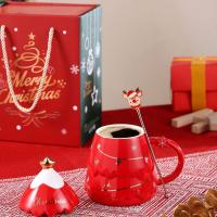 China Ceramic Christmas Gift Mug Set with Lid and Spoon 400ml 500ml for Office Tea Cup for sale