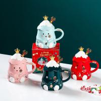 China Ceramic Christmas Gift Mug Set with Lid and Spoon 400ml 500ml for Office Tea Cup for sale
