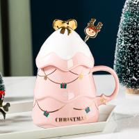 China Ceramic Christmas Gift Mug Set with Lid and Spoon 400ml 500ml for Office Tea Cup for sale
