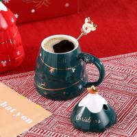 China Ceramic Christmas Gift Mug Set with Lid and Spoon 400ml 500ml for Office Tea Cup for sale