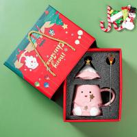 China Ceramic Christmas Gift Mug Set with Lid and Spoon 400ml 500ml for Office Tea Cup for sale