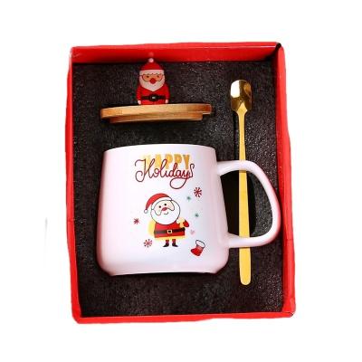 China 400ml Ceramic Santa Christmas Coffee Mug with Lid Custom Logo Porcelain Gift Cup for sale