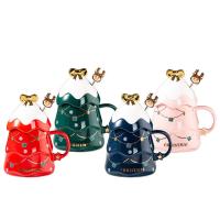 China Ceramic Christmas Tree Tumbler Mug 400ml with Lid Gift Box Set for Holiday for sale