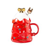 China Ceramic Christmas Tree Tumbler Mug 400ml with Lid Gift Box Set for Holiday for sale